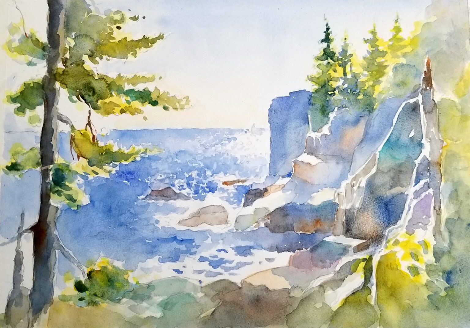Backlit Beauty: Painting Otter Cliffs in Watercolor - OutdoorPainter
